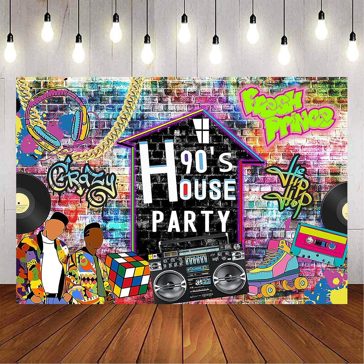 90's House Party Backdrop Hip Pop 90's Birthday Graffiti Wall Retro ...
