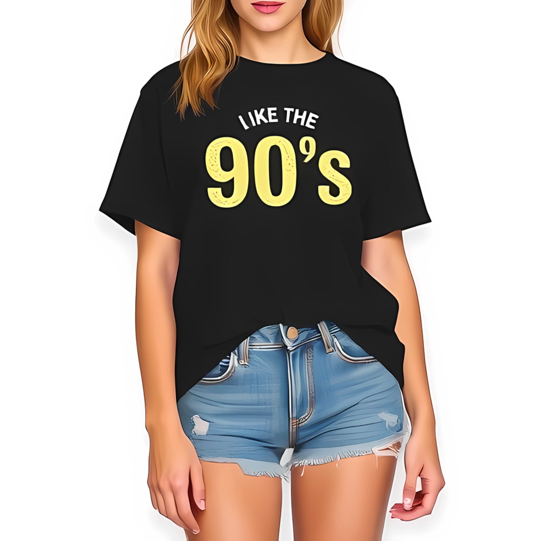 90's Inspired Black Oversized Cotton T-Shirt with Bold Yellow Sequined ...