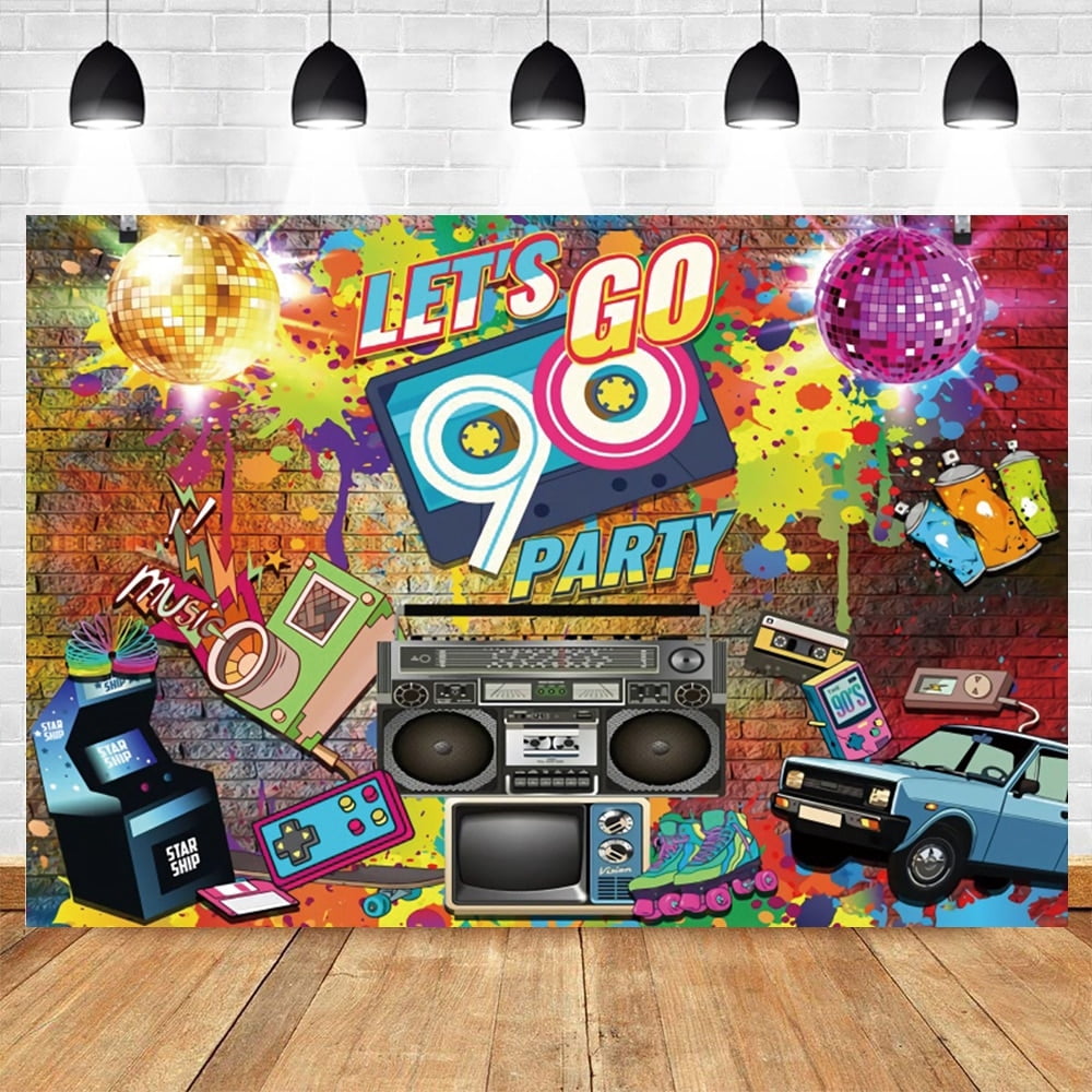 90's Party Backdrop Graffiti Hip Pop Neon Glow 90s Background Graffiti ...