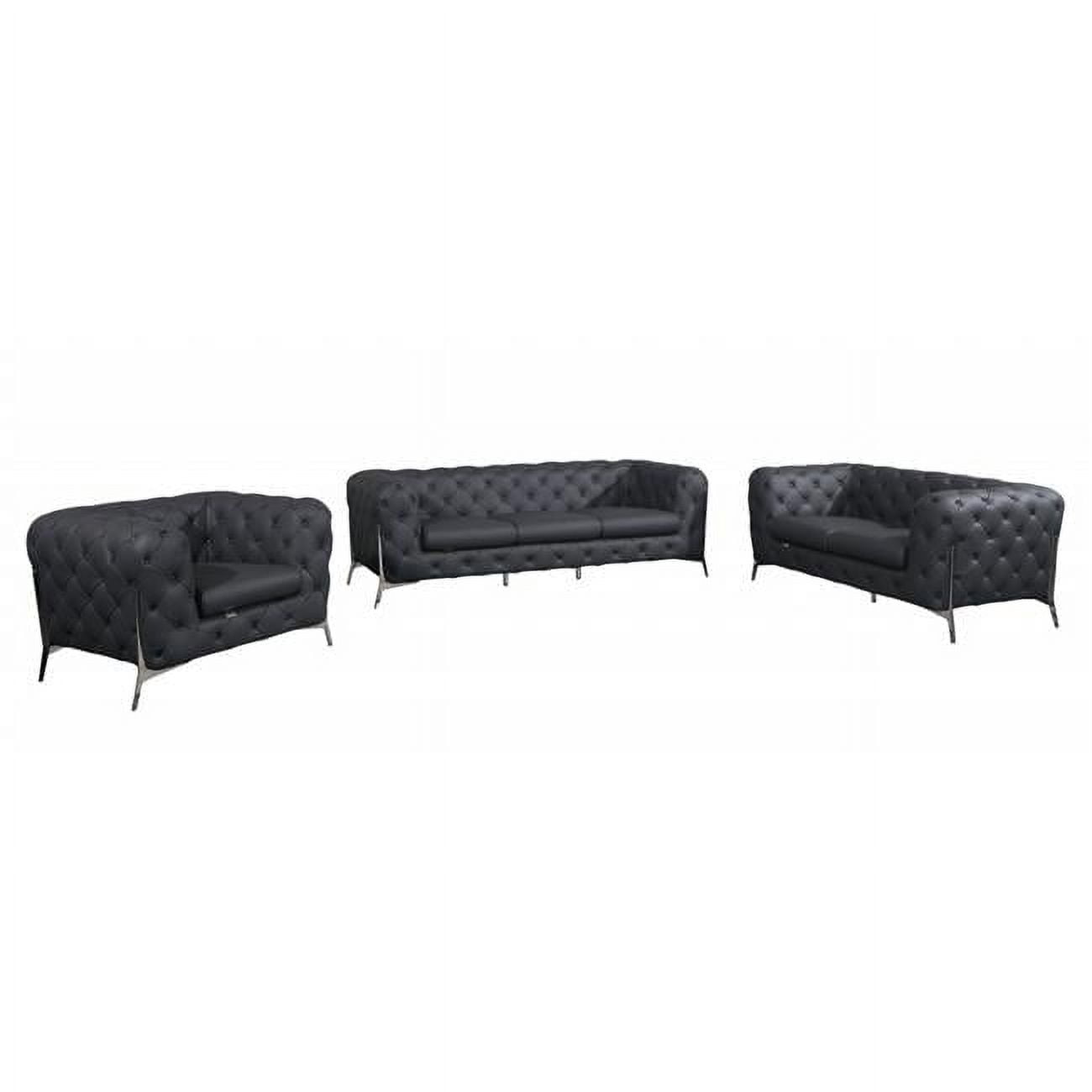 90 x 40 in. Italian Leather Six Person Seating Set, Dark Gray - 3 Piece ...