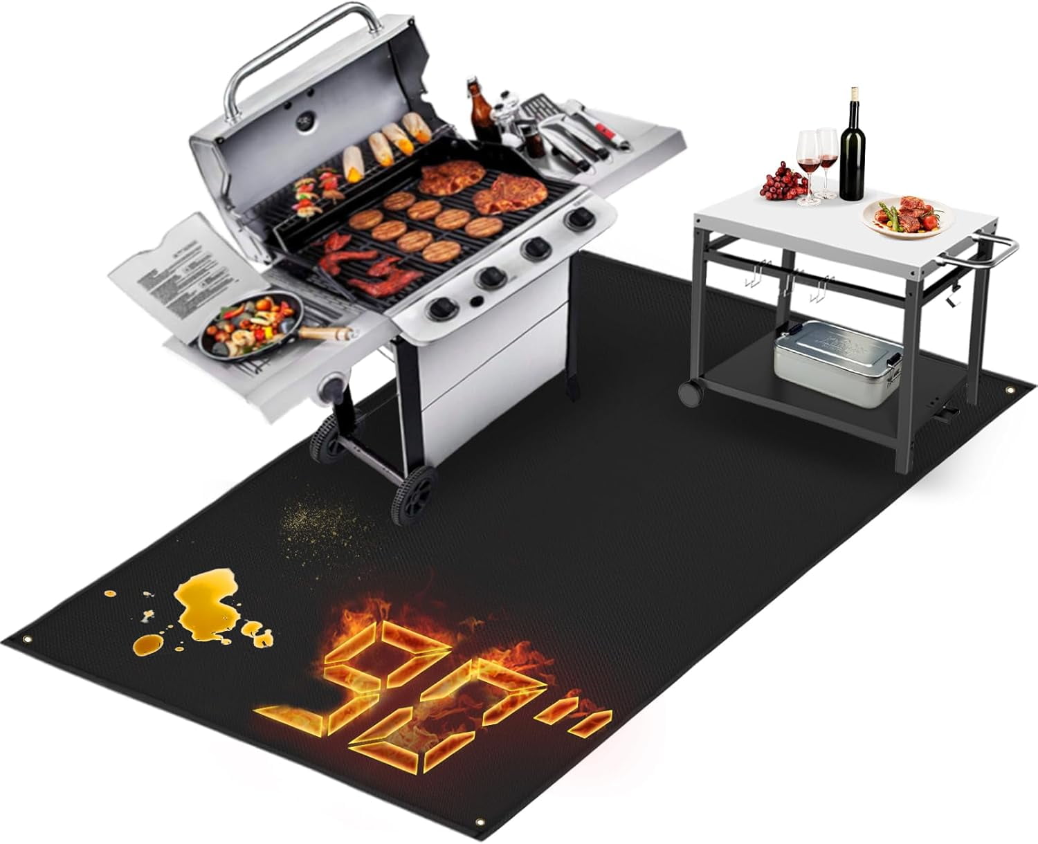 90 x 48 in Extra Large Grill Mat for Outdoor Grill - Grilling Mats for ...