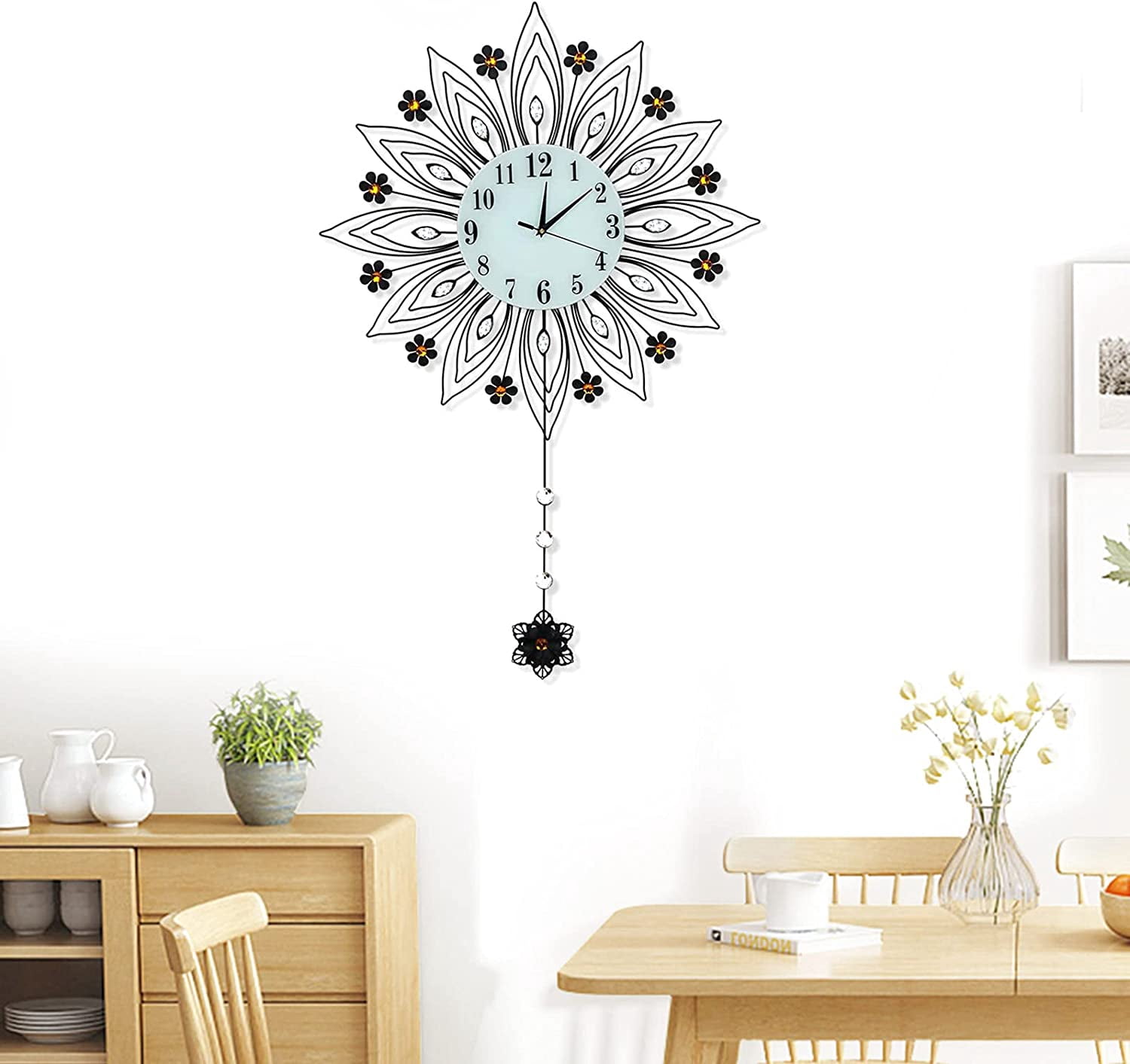 90 x 64cm Modern Metal Wall Clock Flower Fancy Decorative Wall Clocks ...
