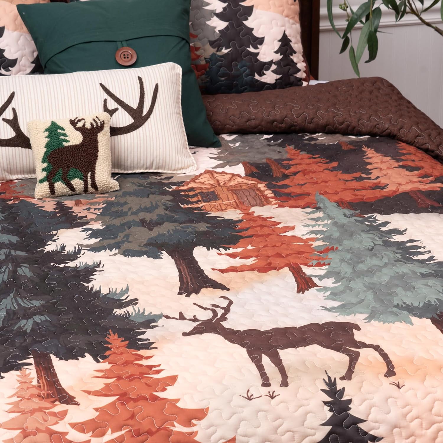 90" x 90" Lodge Retreat Full/Queen Bed Bedspread Lightweight Quilt 3 ...