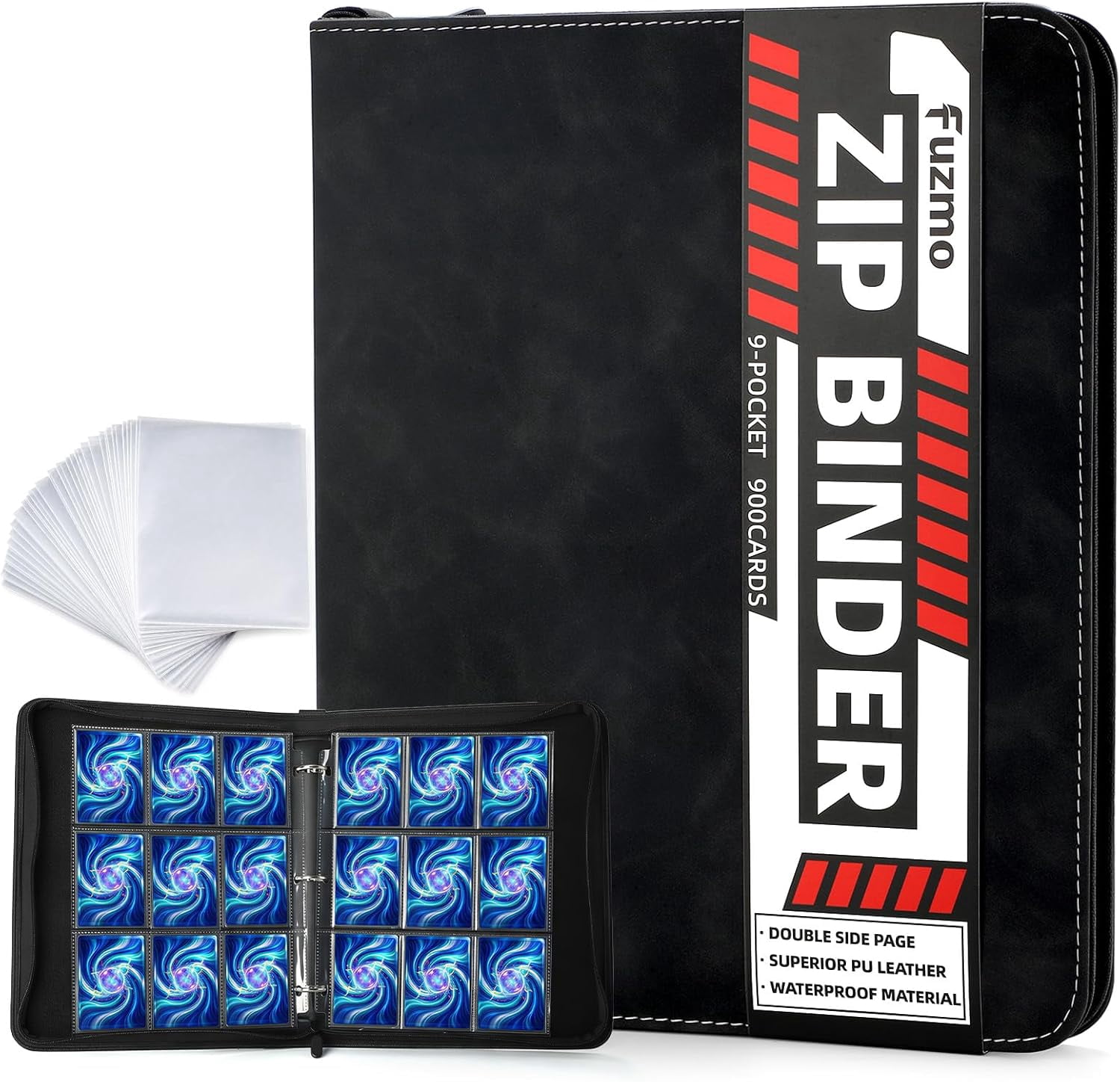 900 Cards Trading Card Binder, 9 Pocket Zipper Album with 50 Removeable ...