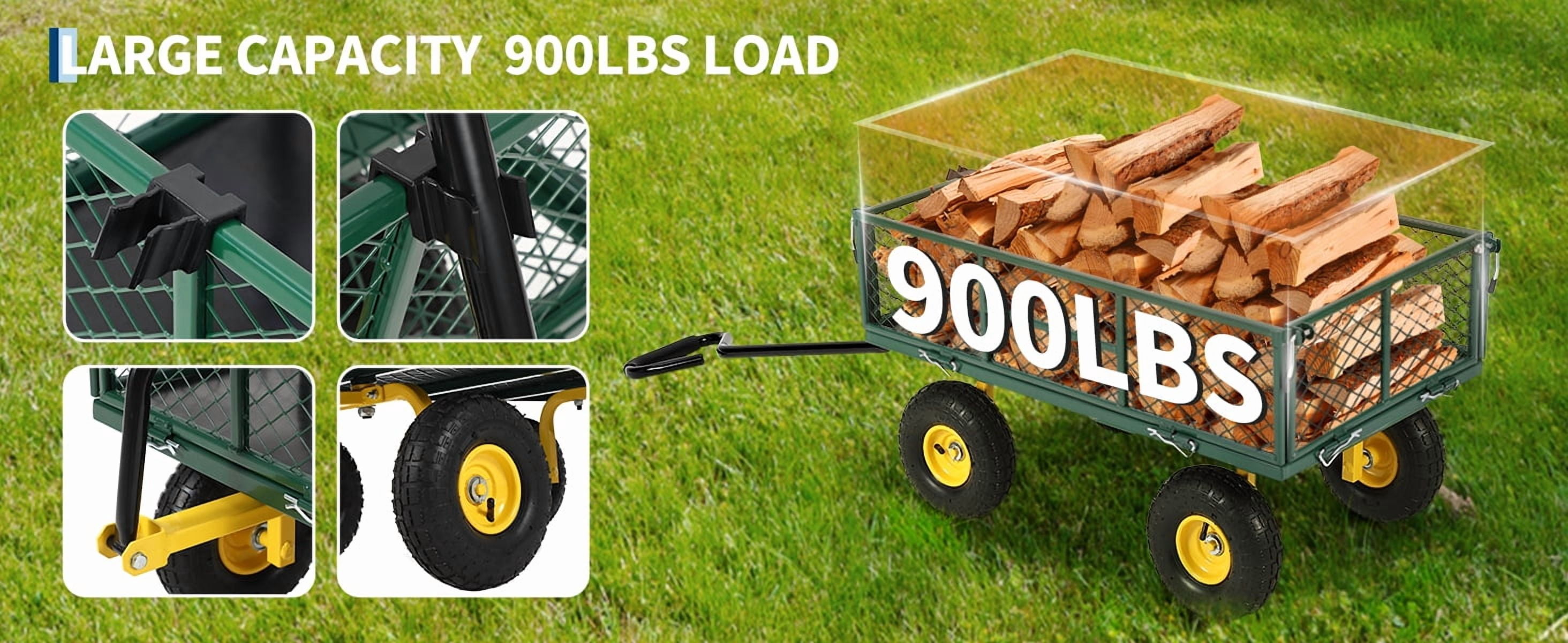 900 LBS Heavy Duty Steel Garden Cart - Removable Mesh Sides - 10" All ...