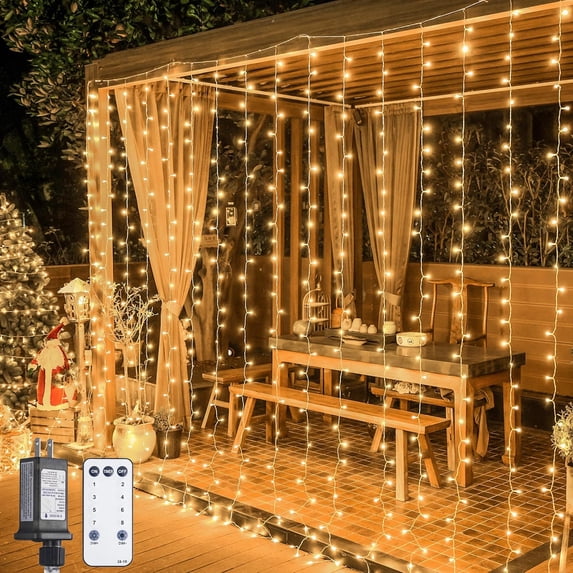 900 Outdoor Curtain Lights, 9.5x29.5ft Christmas Lights Plug in with ...