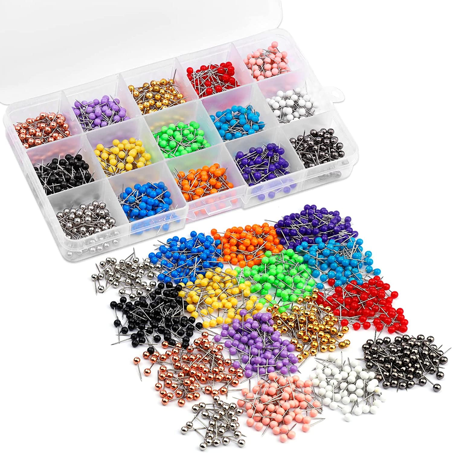 900 PCS Multi-Color Map Tacks Push Pins, Round Head Tacks, Steel Point ...