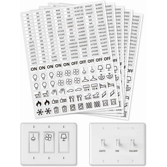 900 Pcs Light Switch Sticker Labels 57 Designs Transparent Switch ID ...
