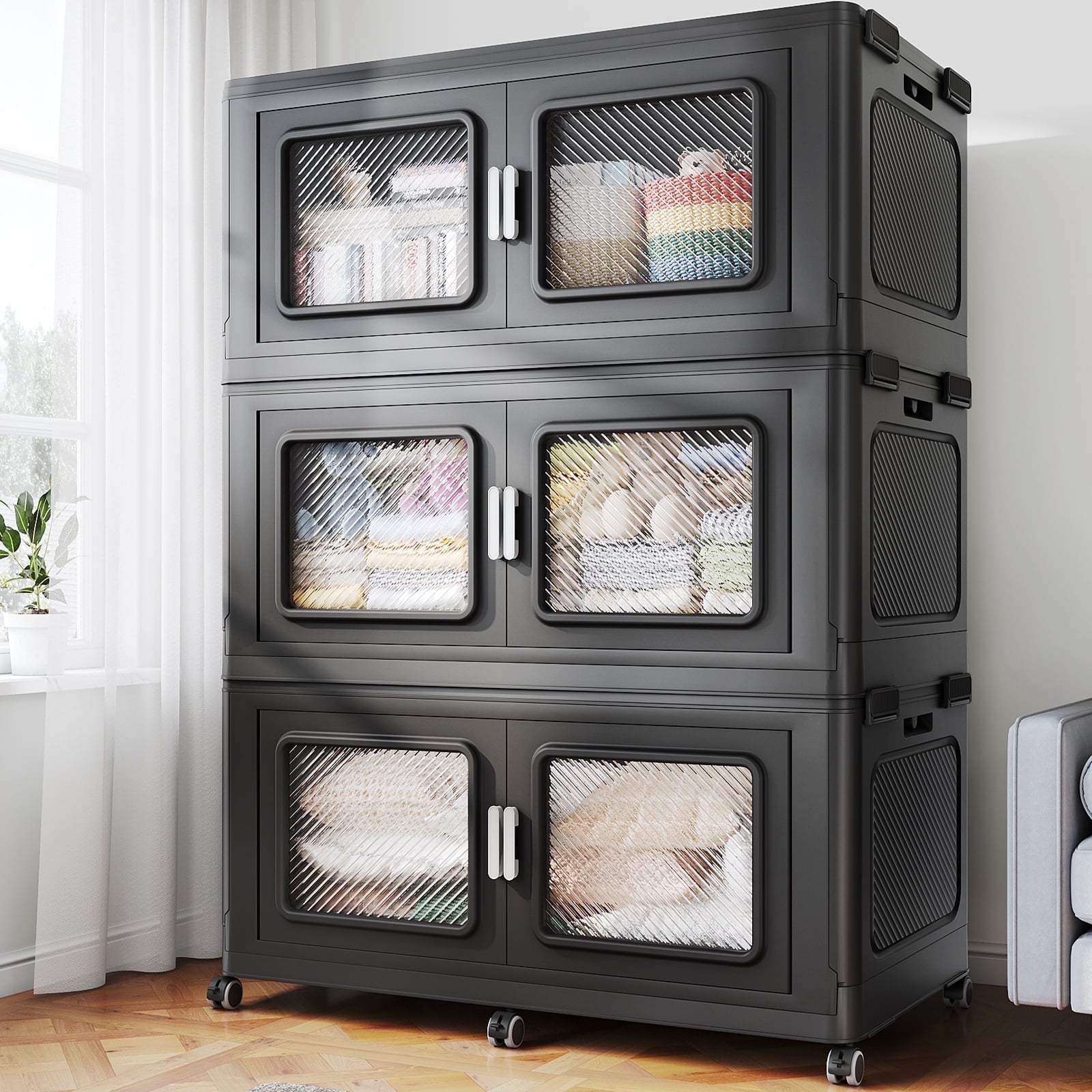 900Qt Extra Large Stackable Storage Bins with Lid, 225Gal Collapsible ...