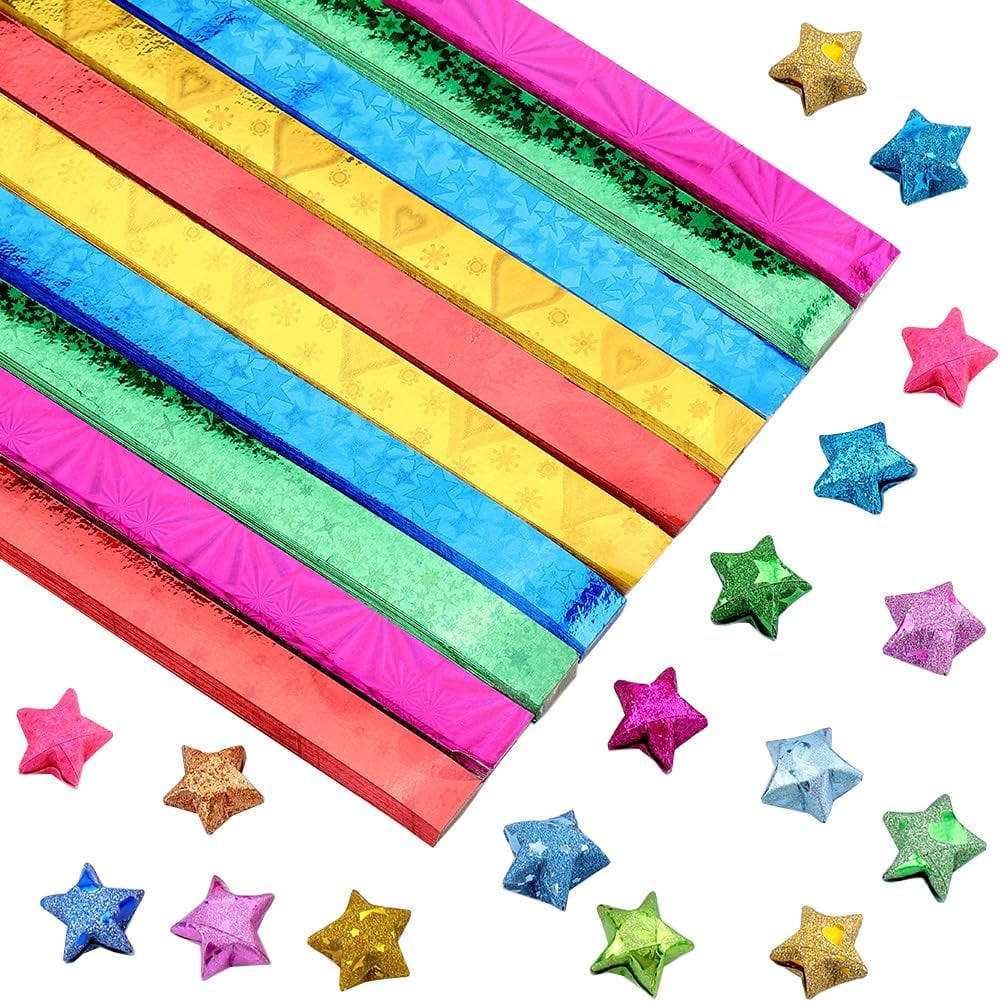 900 Sheets 5 Styles Star Origami Paper Star Strips Laser Colorful Green ...