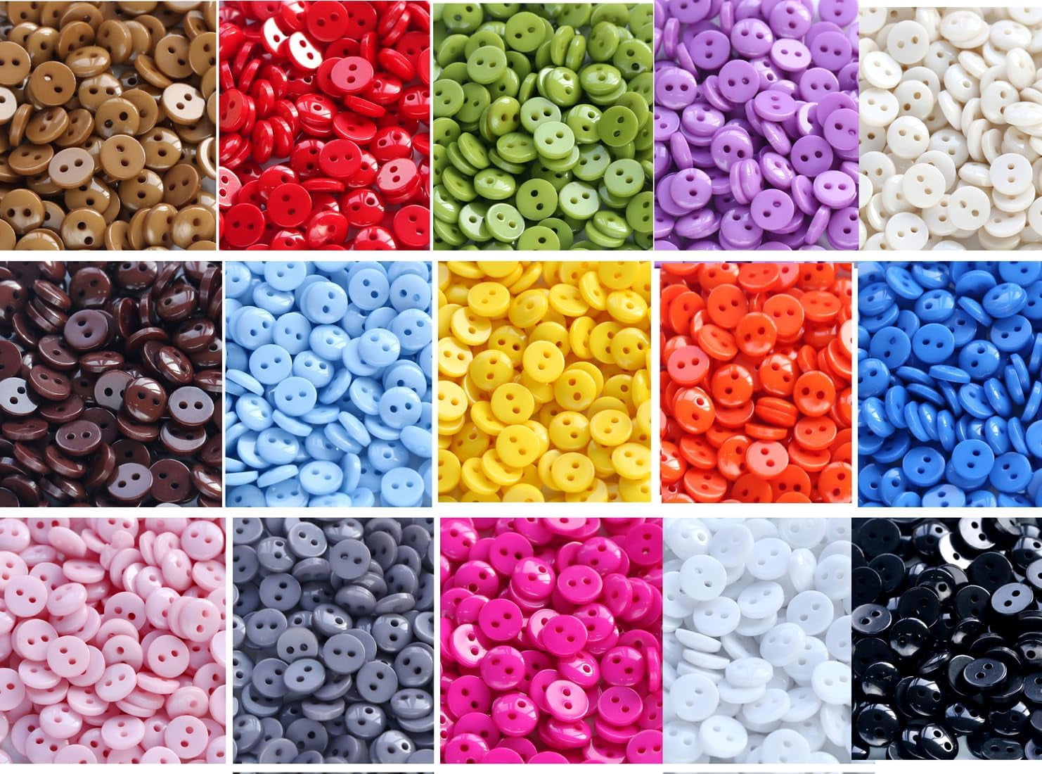 900 count 7.5mm (0.3 inch) Very and Small Size Round Buttons 15 Colors ...