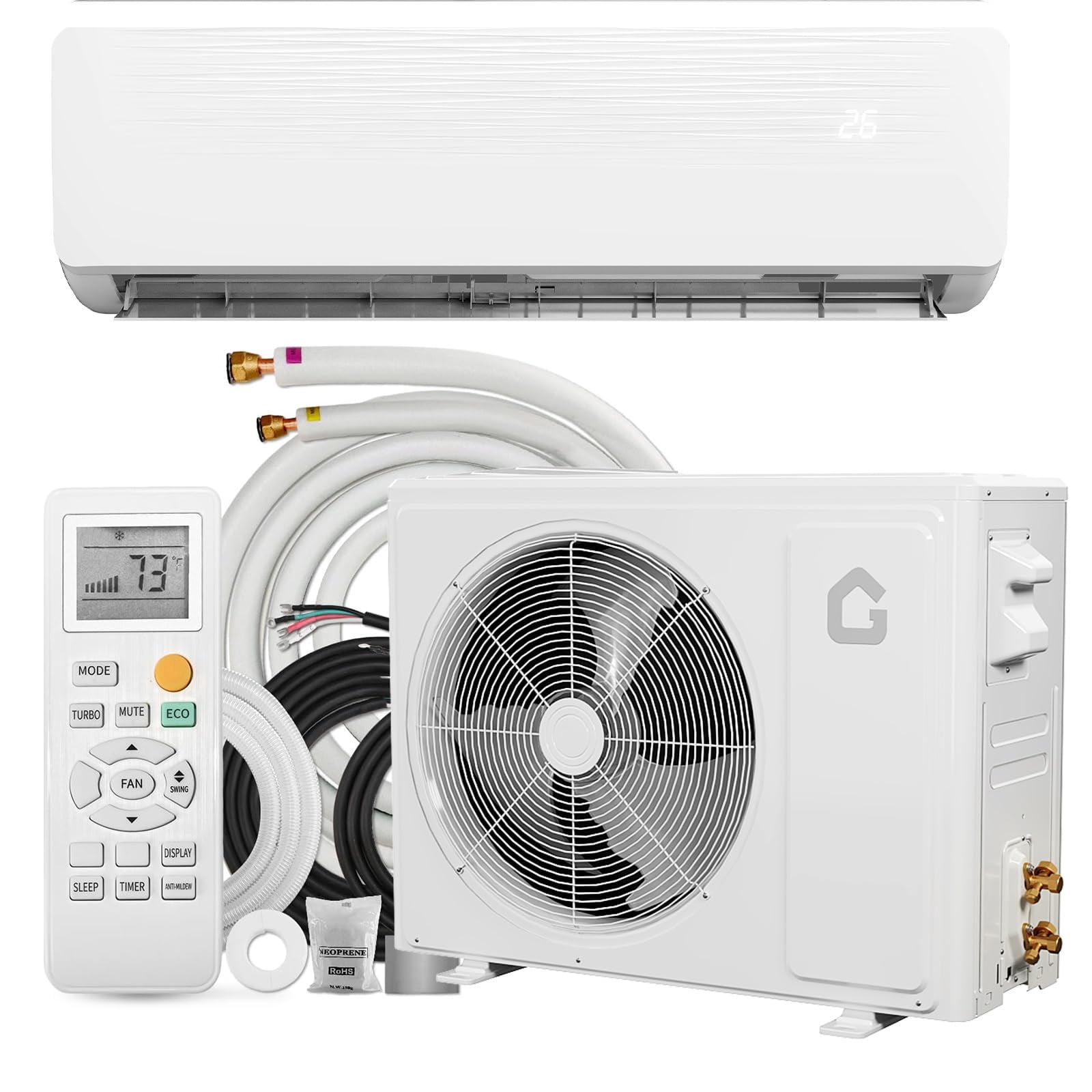 9000 BTU Mini Split AC & Heat Pump, 19 SEER2 Inverter Ductless System ...