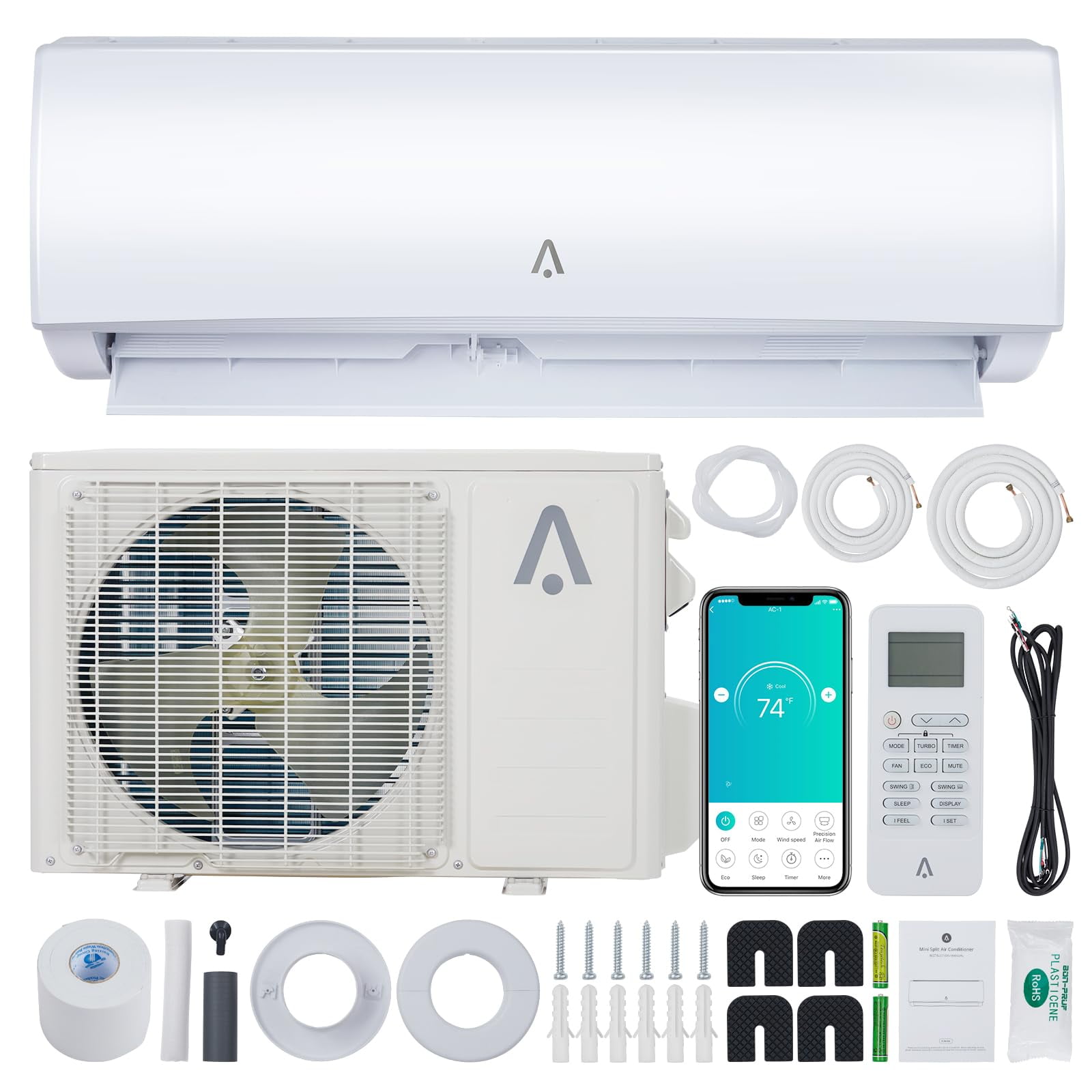 9000 BTU Mini Split Air Conditioner & Heater, Wifi Enable, 19 SEER 115V ...