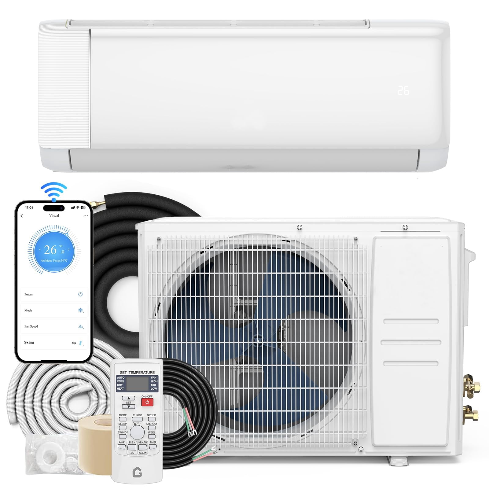 9000 BTU Mini Split Air Conditioner & Heater, Wifi Enable, 23 SEER 230V ...