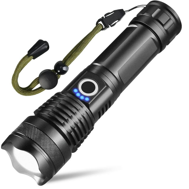 90000 Lumens Powerful Flashlight, USB Rechargeable Waterproof XHP70 Searchlight Super Bright 5 ...