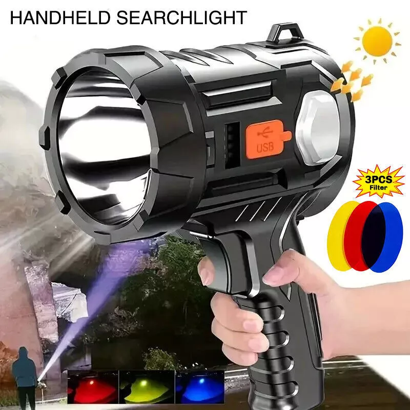 9000000LM Solar/USB LED Searchlight Rechargeable Spotlight Handheld ...