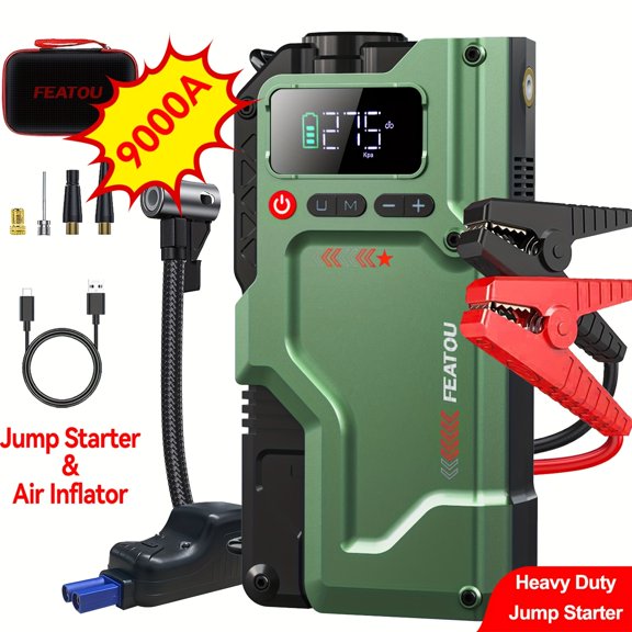 WOLFBOX 4000A Jump Starter with 160PSI Air Compressor, 65W Fast Charge ...