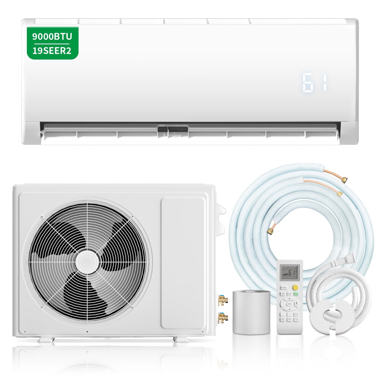 9000BTU Mini Split Air Conditioner Heat Pump,19 SEER2 115V Split ac ...