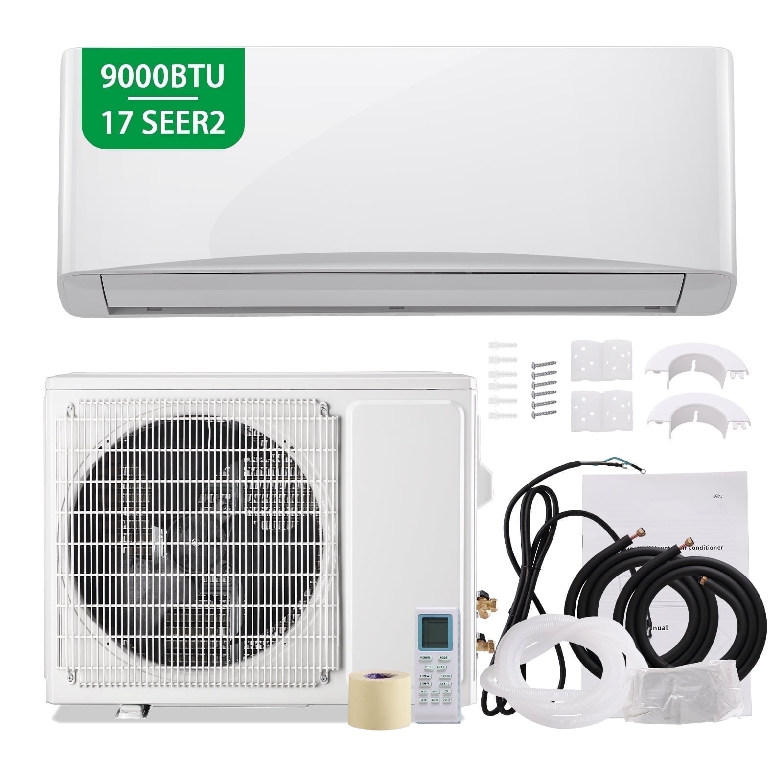 9000 BTU Mini Split Air Conditioner & Heater, 17 SEER2 Energy Saving ...