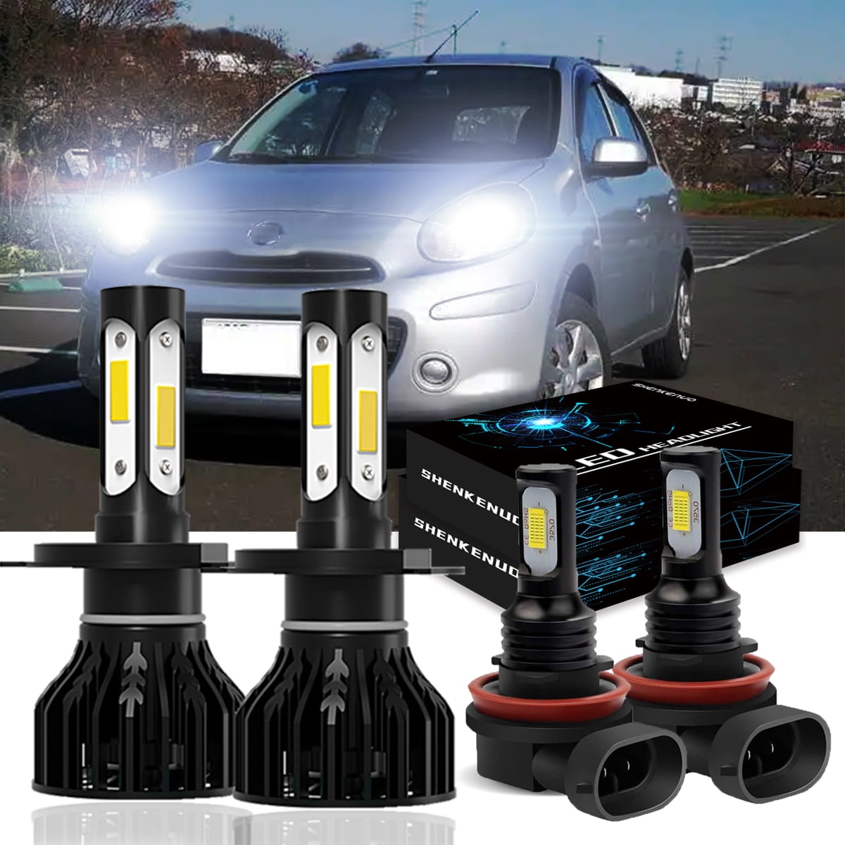 9003 H4 LED High/Low Beam Headlight Bulbs for 2012-2019 Nissan March ...