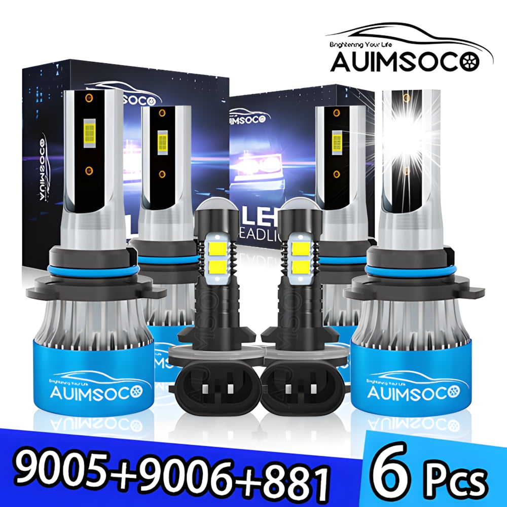 9005+9006+881 Pack of 6 LED Headlights Combo High Low Bulbs Fog Light ...