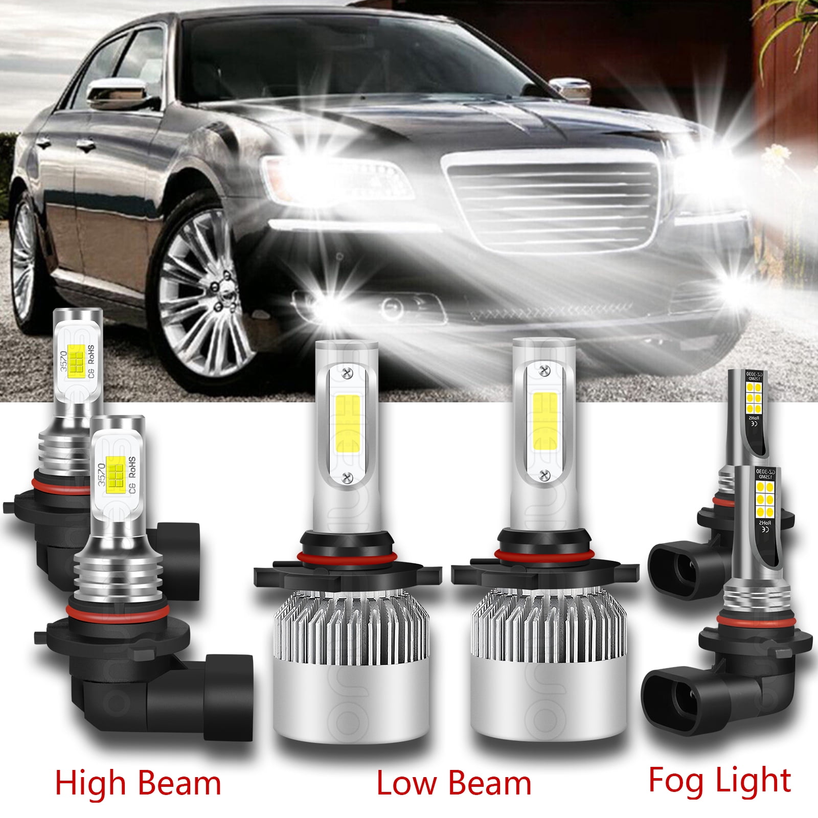 9005 9006 9145 LED Combo Headlight Fog Light Kit High Low Beam Bulb ...