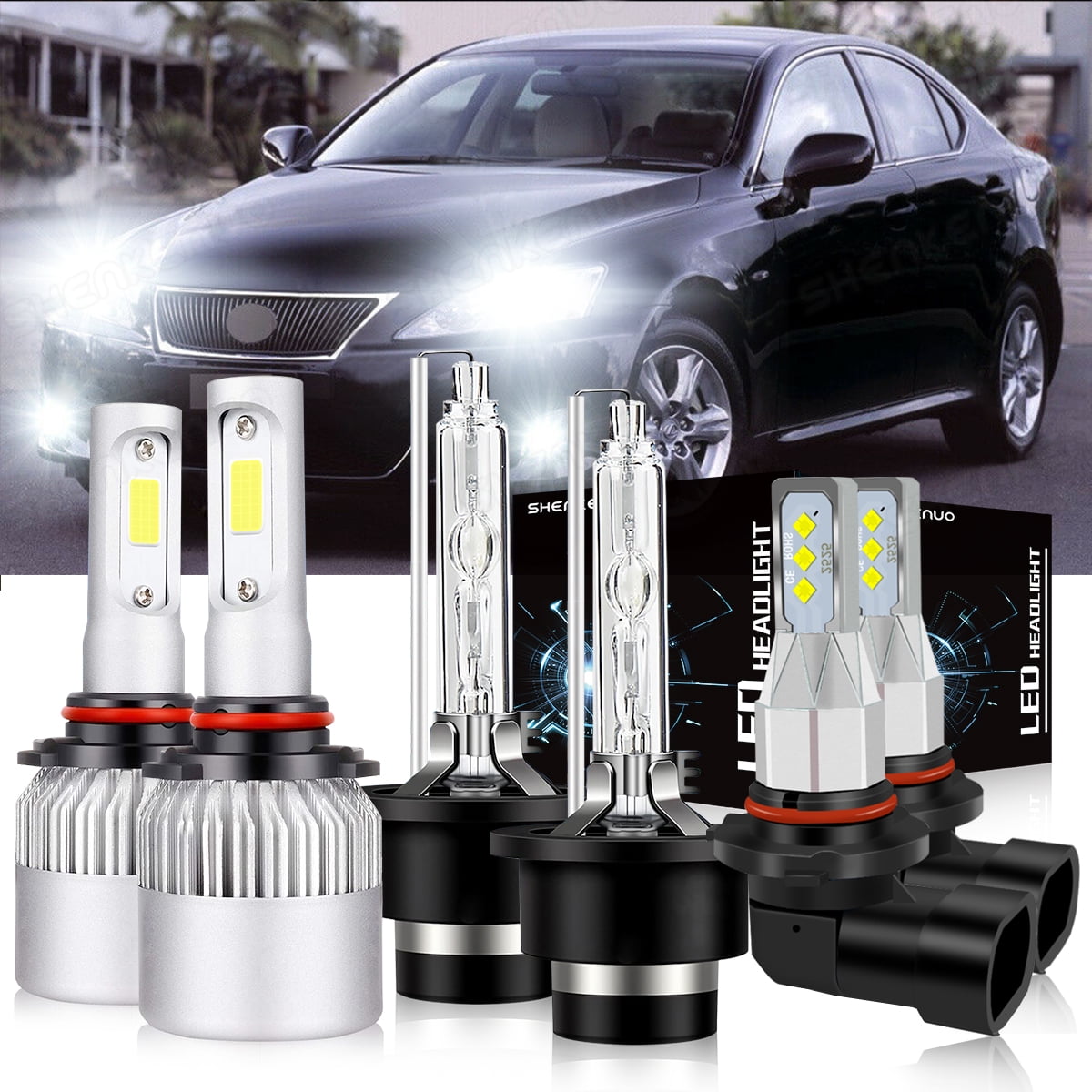 SHENKENUO 9005 9006 LED High Low Beam Headlights, D4S Xenon HID Bulbs ...
