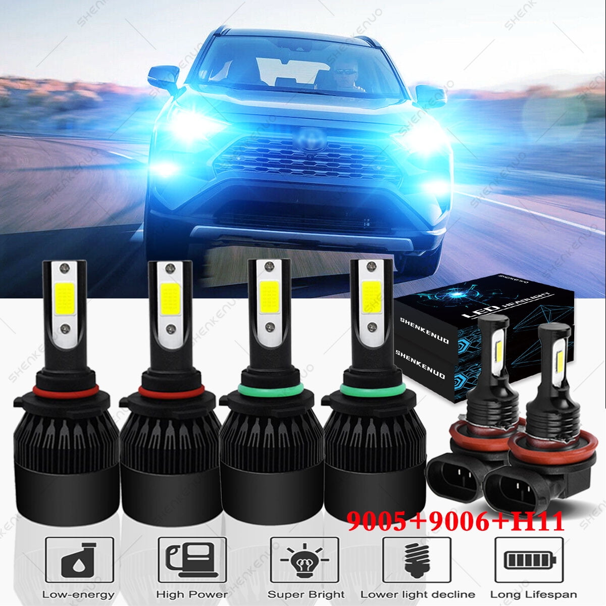 9005 9006 H11 Headlights Kit,for Toyota RAV4 2006-2012 8000K Ice Blue ...