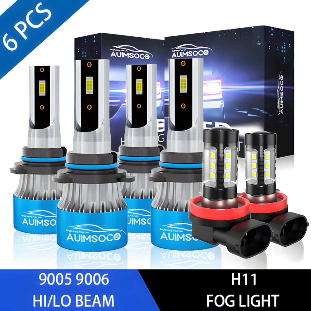9005+9006+H11 High Low+Fog Light LED Headlights Combo 6-Pack White Lights 6000k Kits 8000 Lumens ...