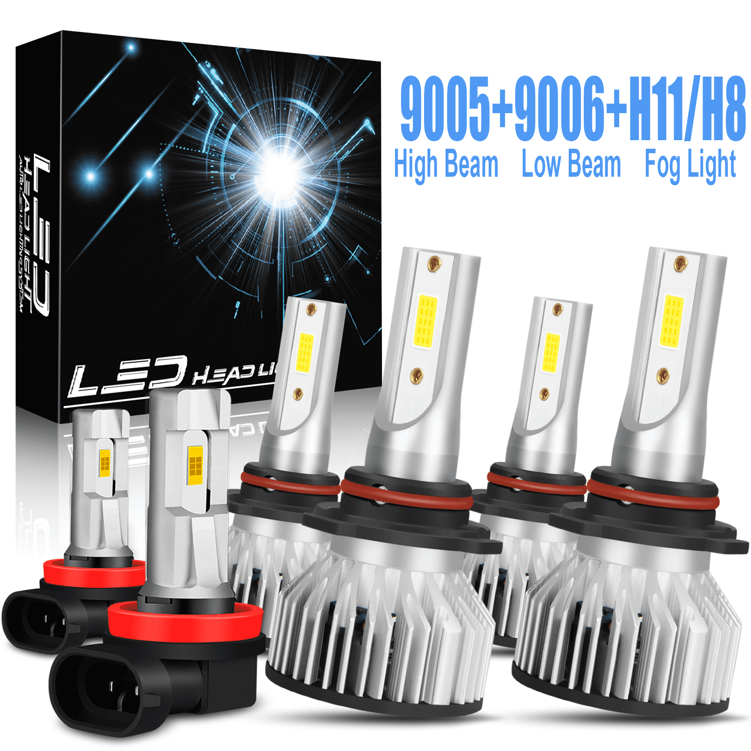 9005 9006 H11 LED Combo Headlight Fog Light Kit High Low Beam Bulbs White 6000K 6Pack - Walmart.com