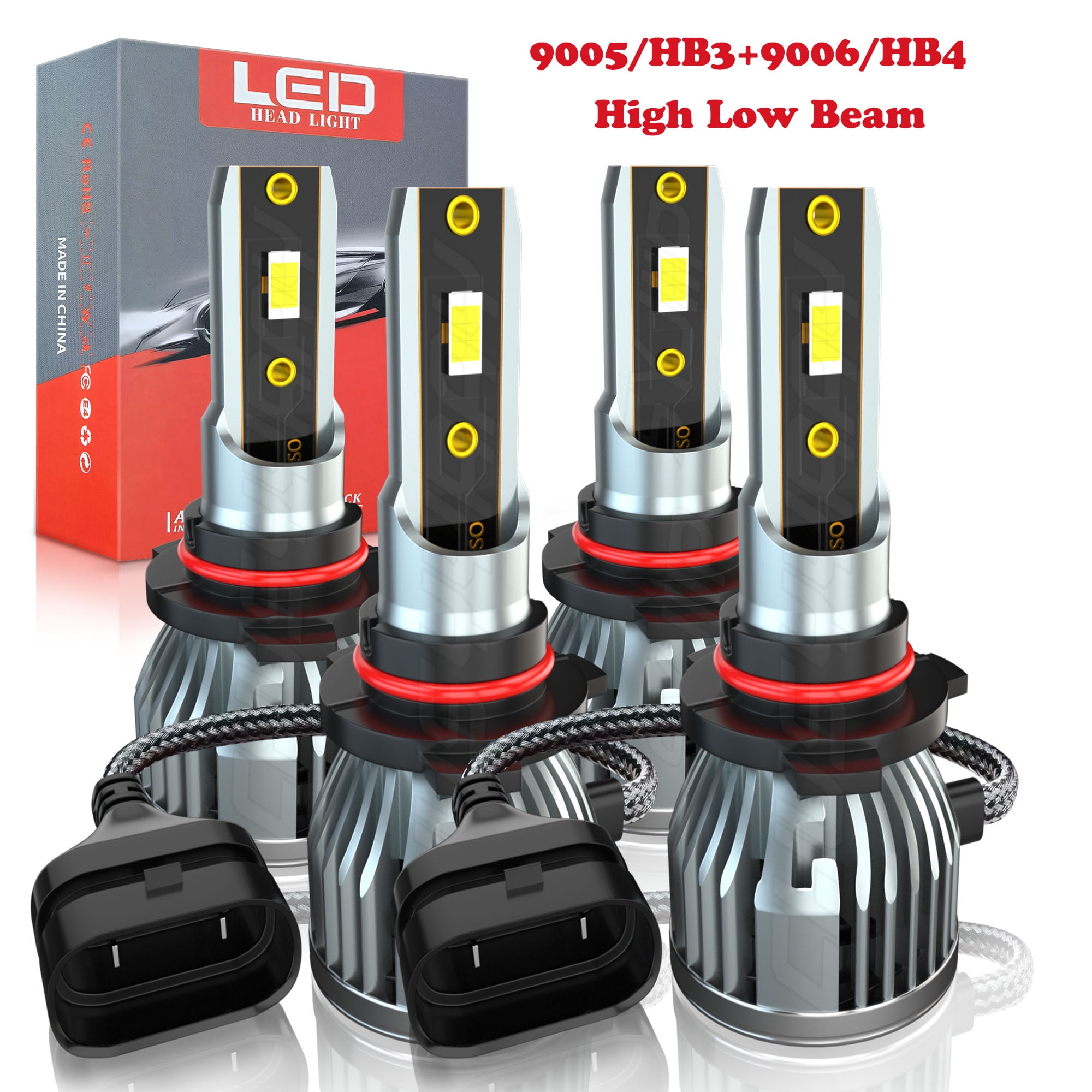 9005 9006 LED Headlight Bulb Kit, 500% Brighter,HB3 HB4 LED High Beam ...