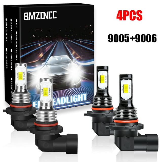 BMZONCC High/Low Beam 9005 9006 LED Bulbs, 3800LM 6000K, Pack of 4 ...
