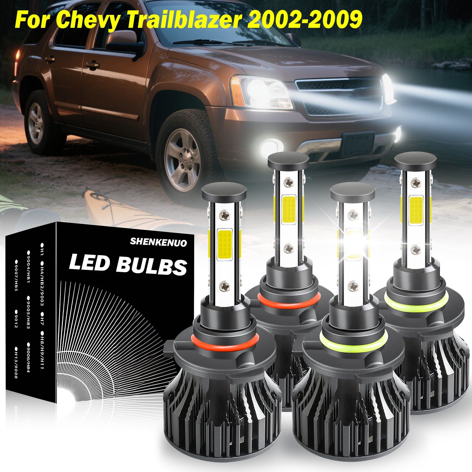 9005 9006 LED Headlight Bulbs for Chevrolet Trailblazer 2002 2003 2004 ...