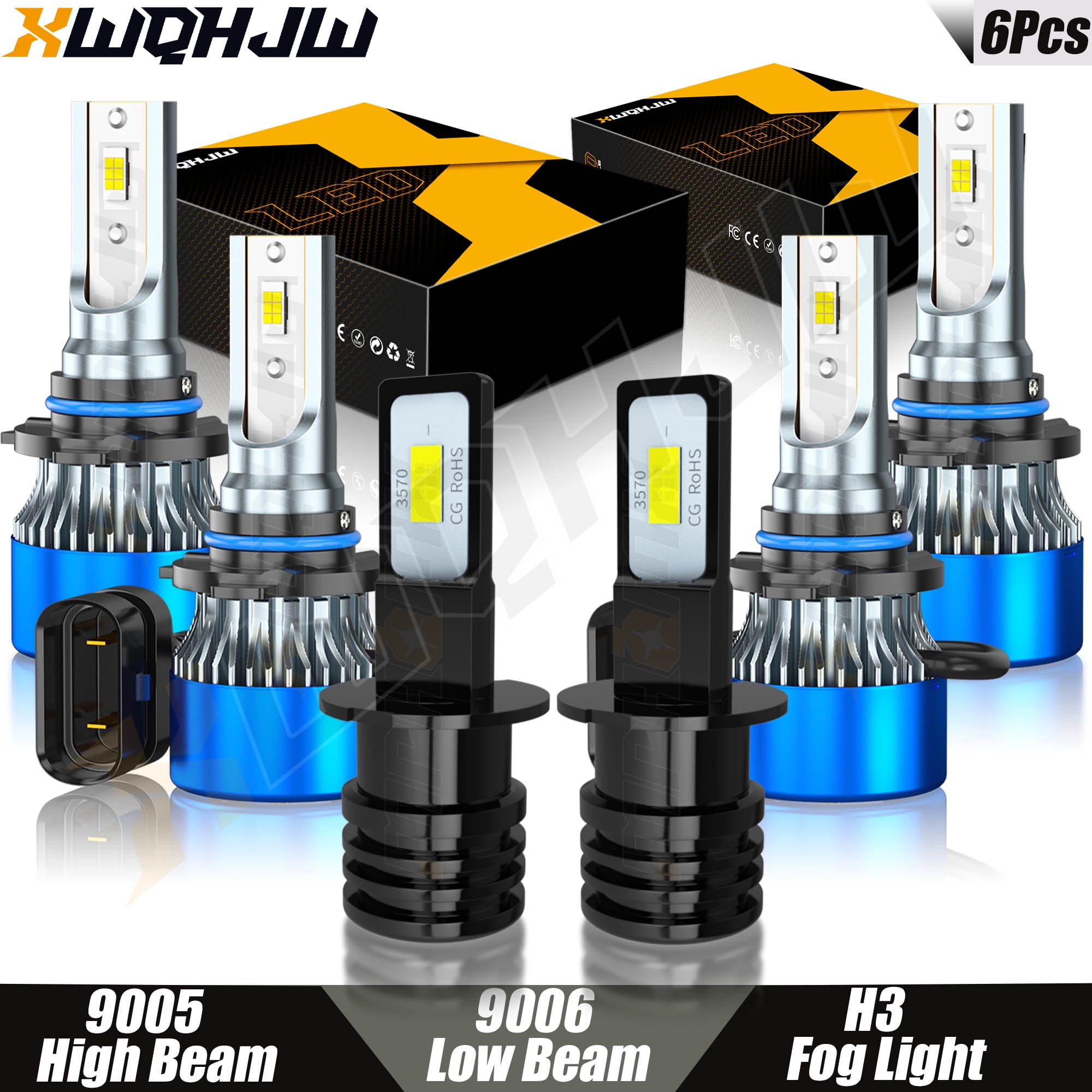 9005 9006 LED Headlight H3 Fog Light Bulbs Combo Hi/Lo Beam 6000K Super ...