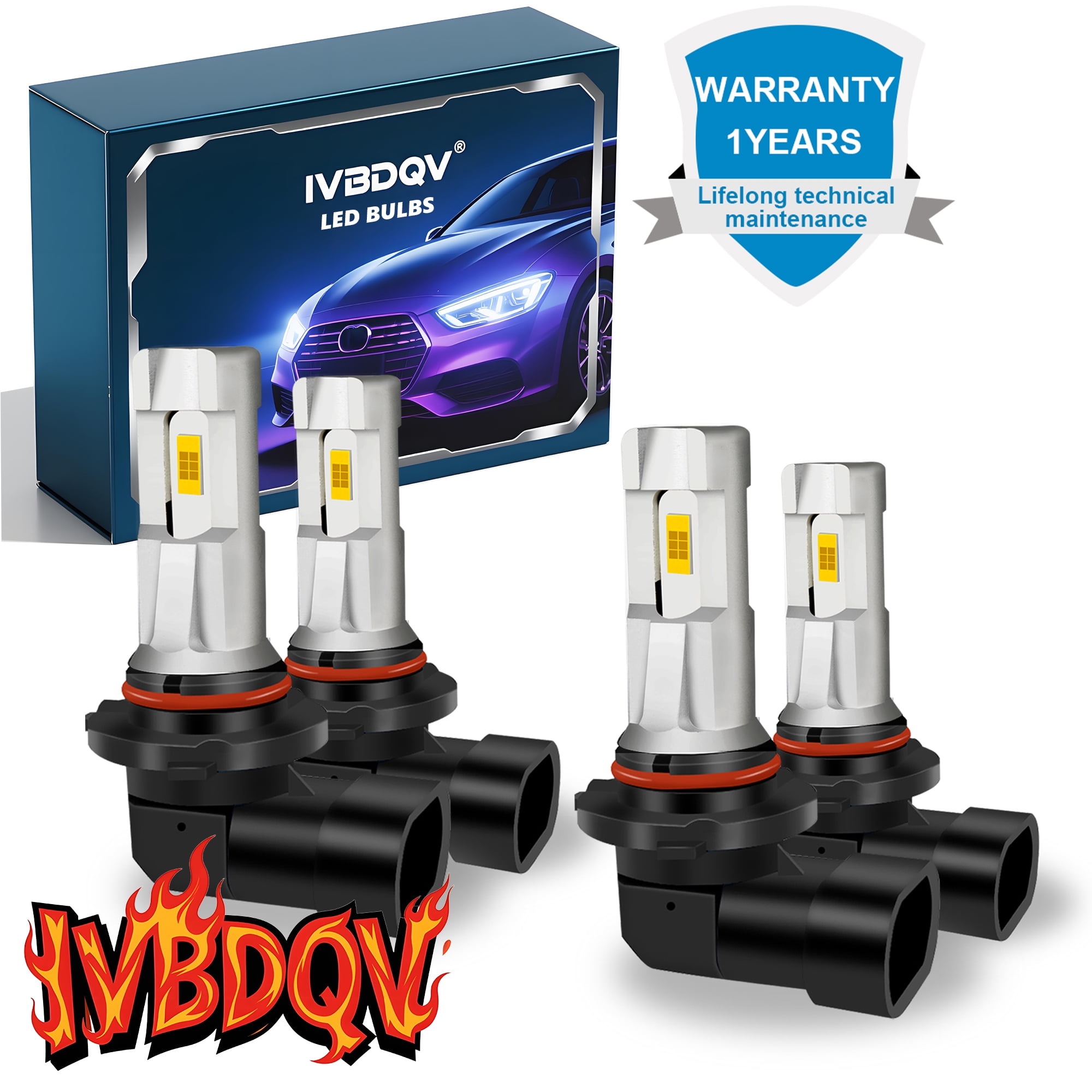 9005 9006 LED Headlights Kit Combo Bulbs 6000K High Low Beam Brightest ...