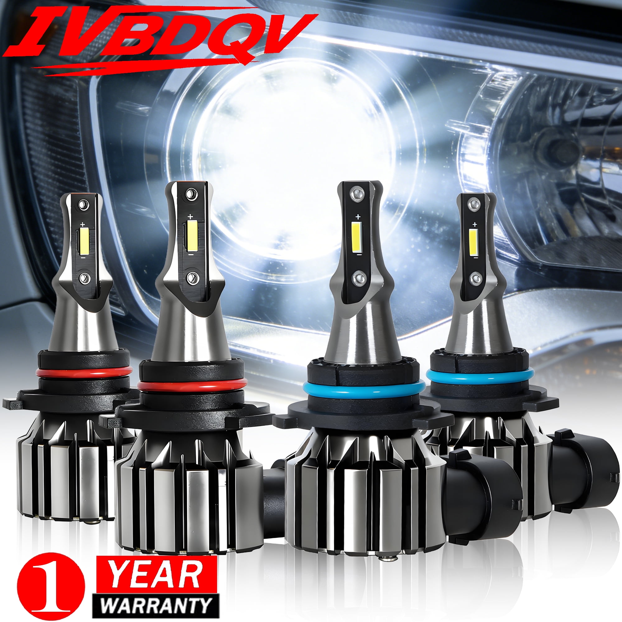 9005 9006 LED Headlights Kit Combo Bulbs 6000K High Low Beam Super ...