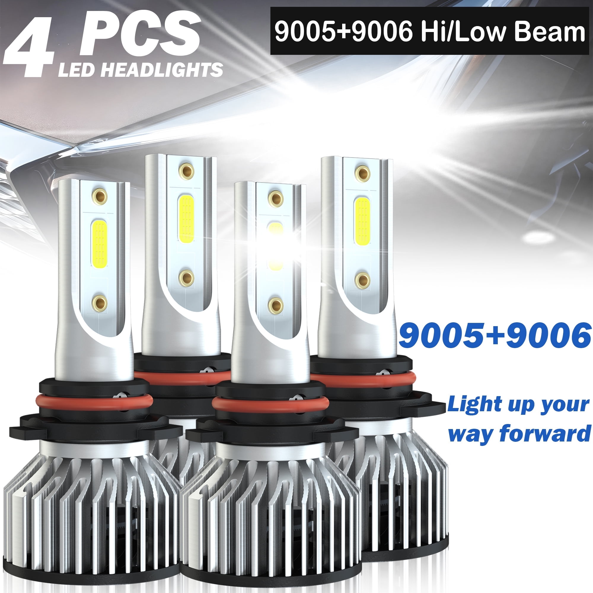 9005 9006 LED Headlights Kit Combo Bulbs 6000K High Low Beam Super ...