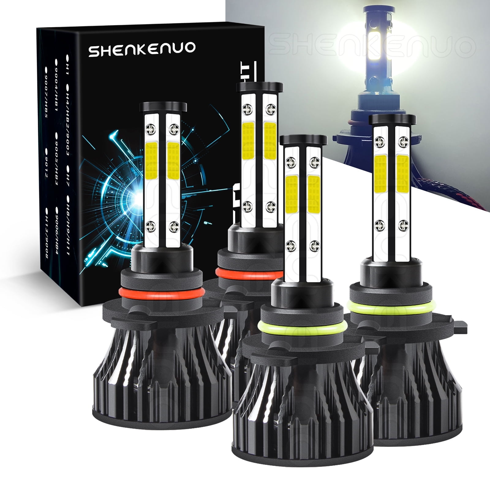 Quayub 9005 9006 LED Headlights Kit Combo Bulbs 6500K High Low Beam ...