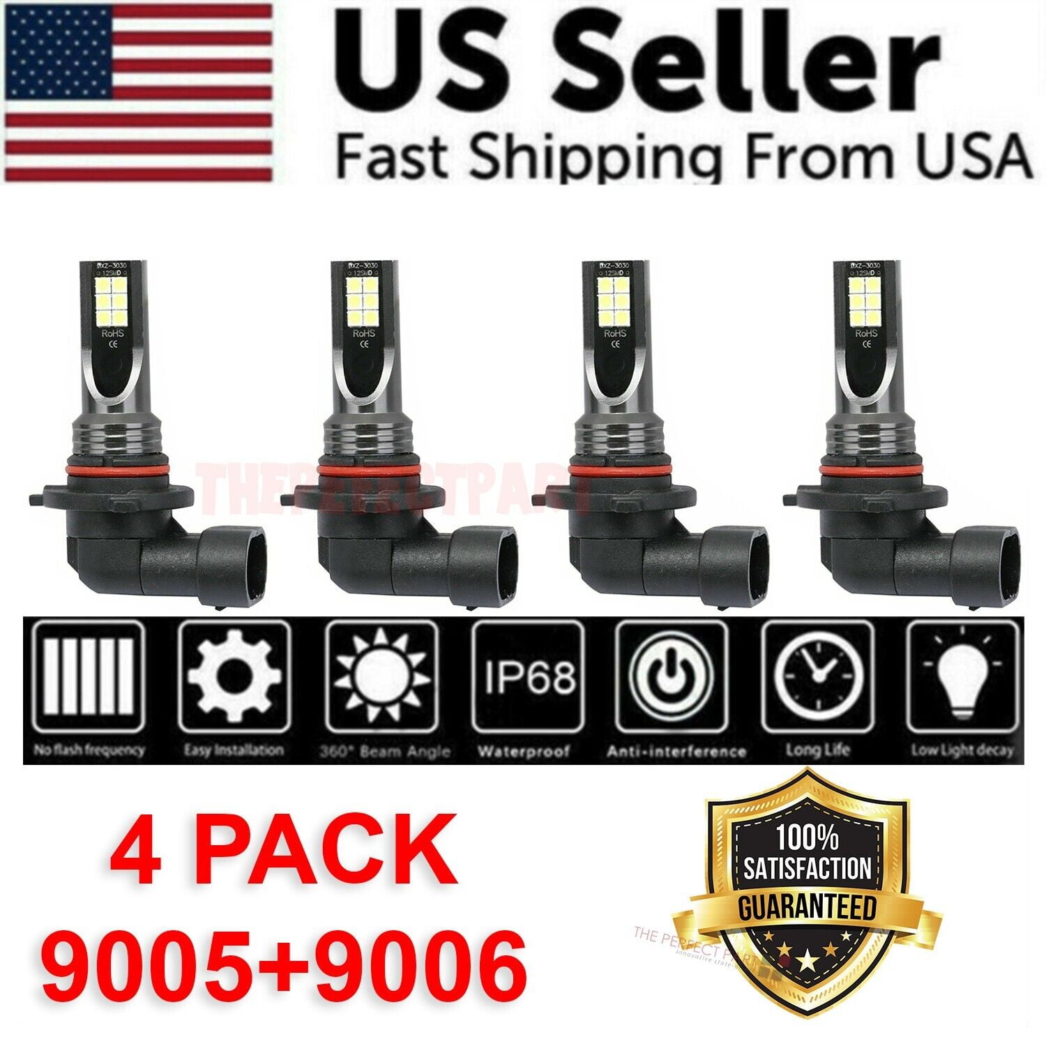 9005 9006 LED Headlights Kit Combo Bulbs 8000K High Low Beam Brightest ...