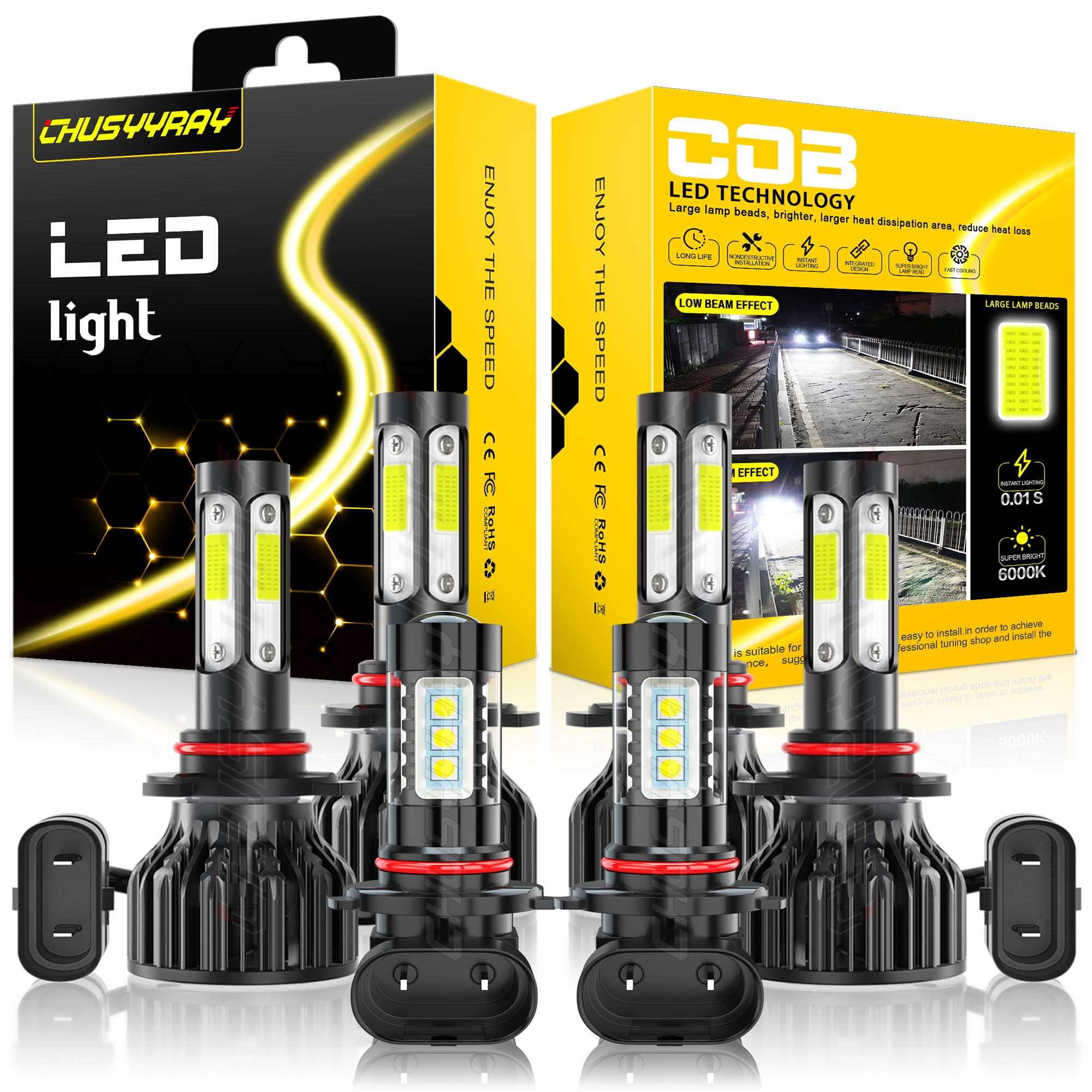 9005+9012+9006 LED Car Light Bulb Combo LED Headlight Hi+Lo+Fog Light ...