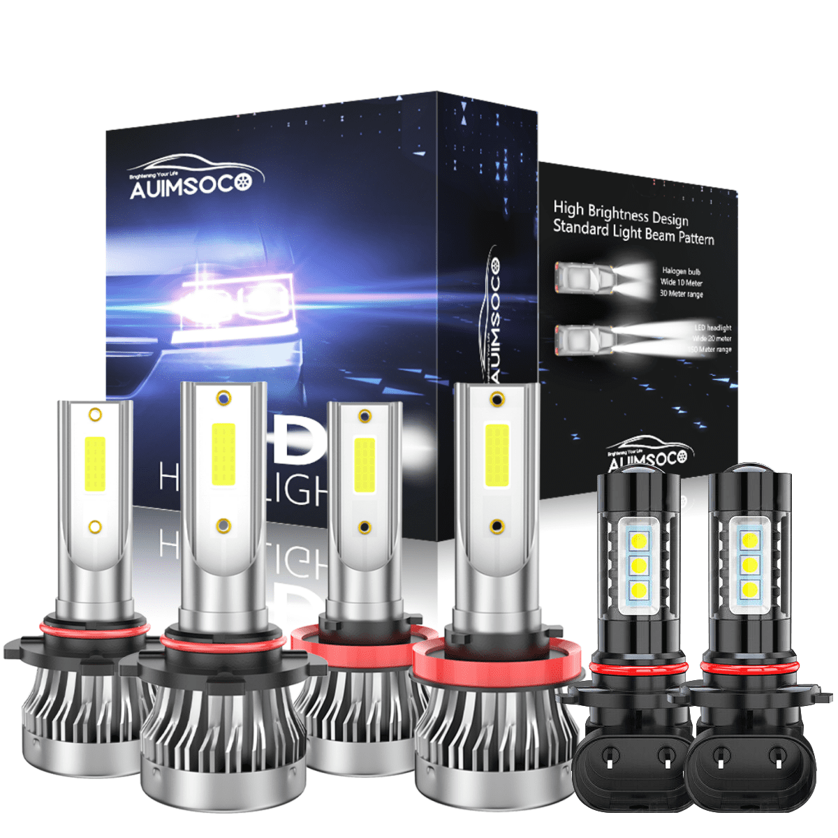 9005 H11 9145/H10 6000K LED Headlight High Low Beam Fog Light Bulbs ...