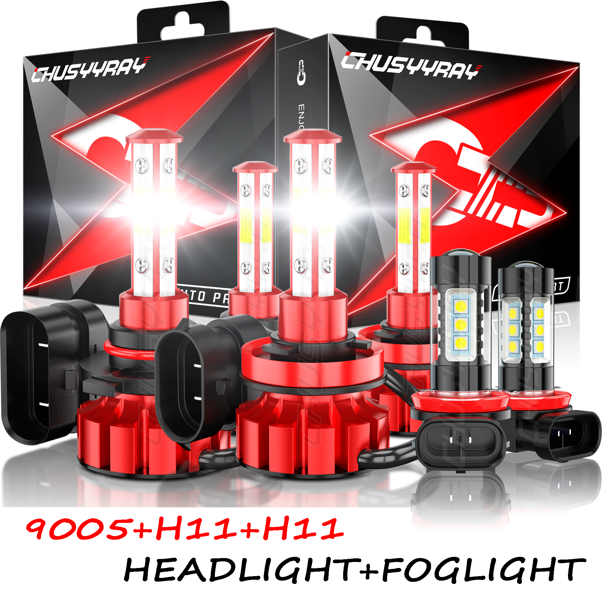 9005+H11+H11 6000K Super White Combo LED Headlight Kits High Low Fog ...