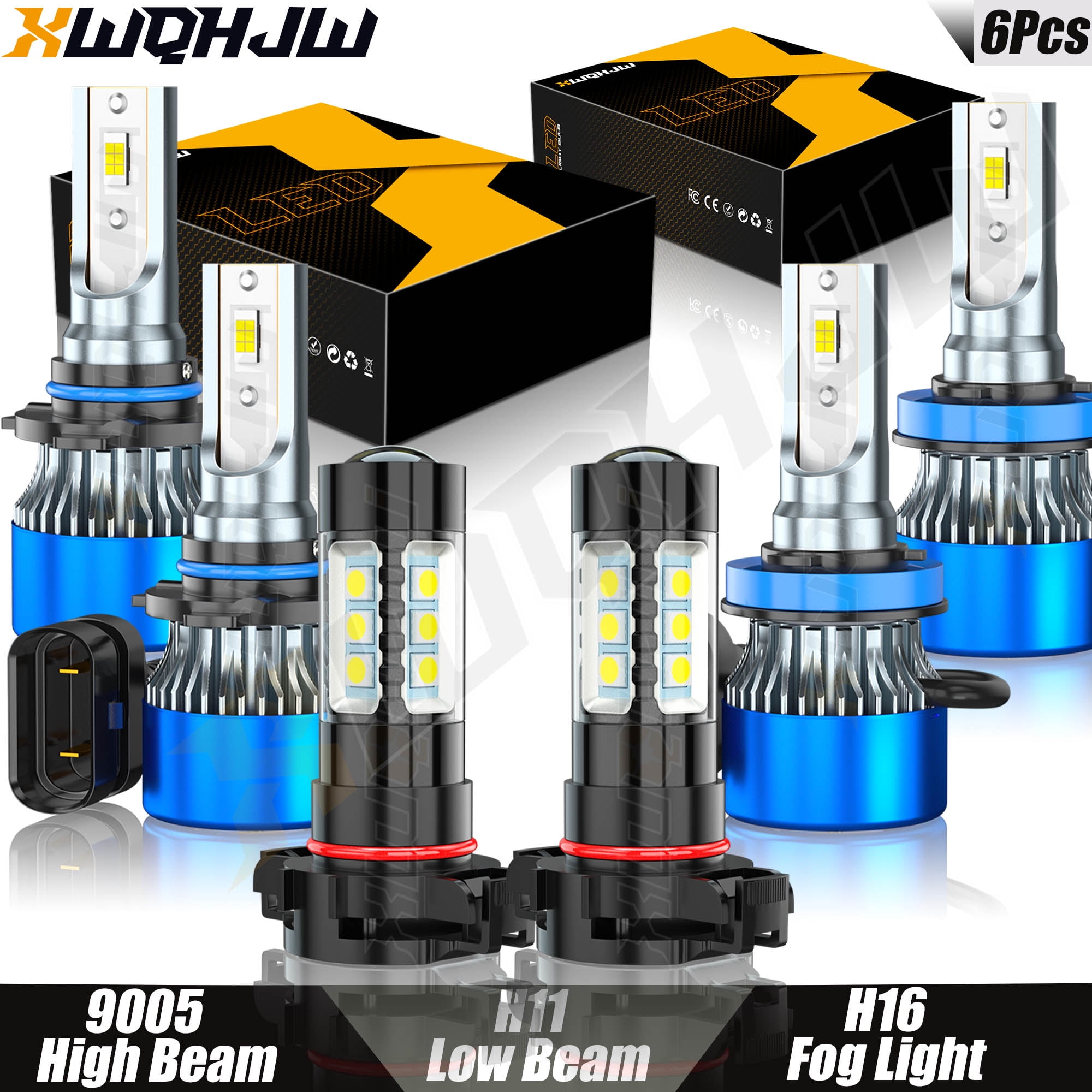 9005 H11 H16/5202 LED Headlight Bulbs 9005+H11 Hi/Lo Beam + H16 Fog ...