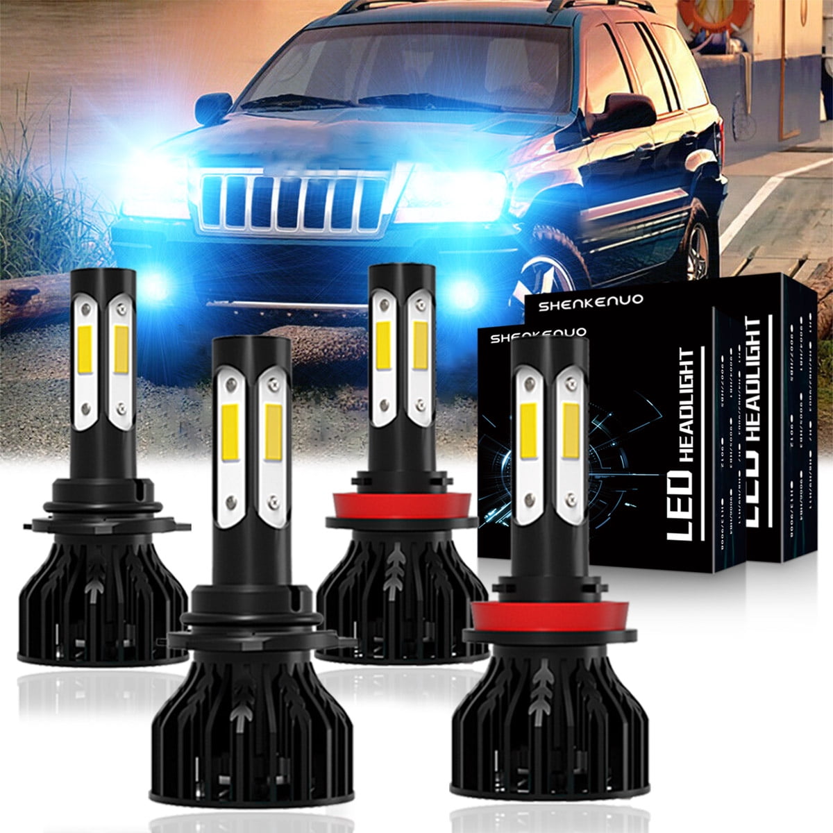 9005 H11 Headlights for JEEP COMPASS 2011-2020 GRAND CHEROKEE 2011-2018 ...