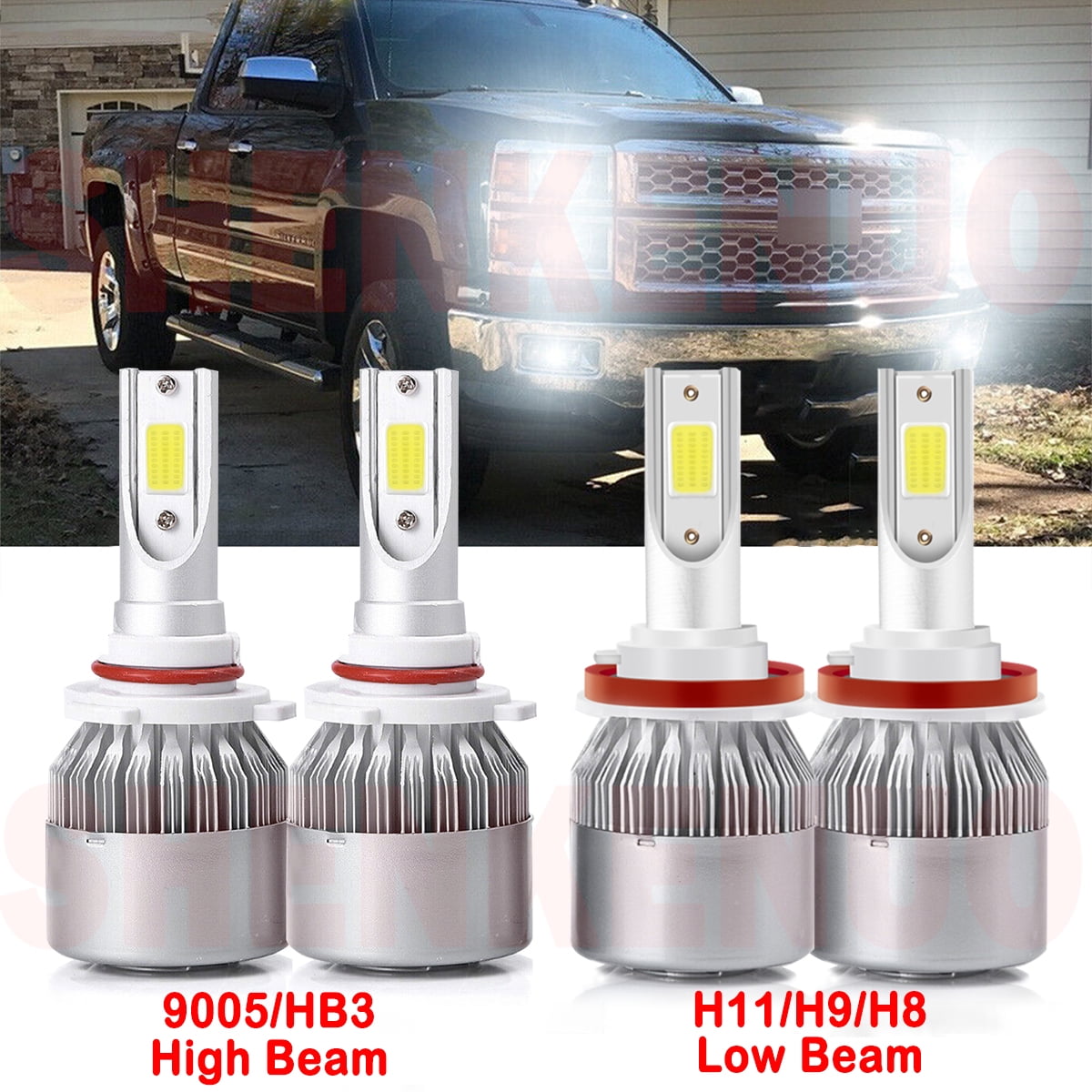 Walmart 9005 H11 High&Low Beam LED Headlight Bulbs 4pcs for Chevy ...