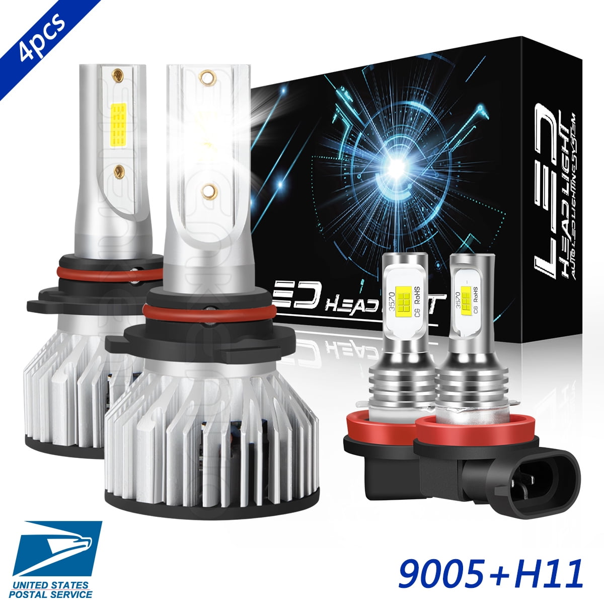 9005 H11 High Low Beam for Dodge Charger 2011-2014 2022 LED Headlight Bulb 6000K White 4pcs ...