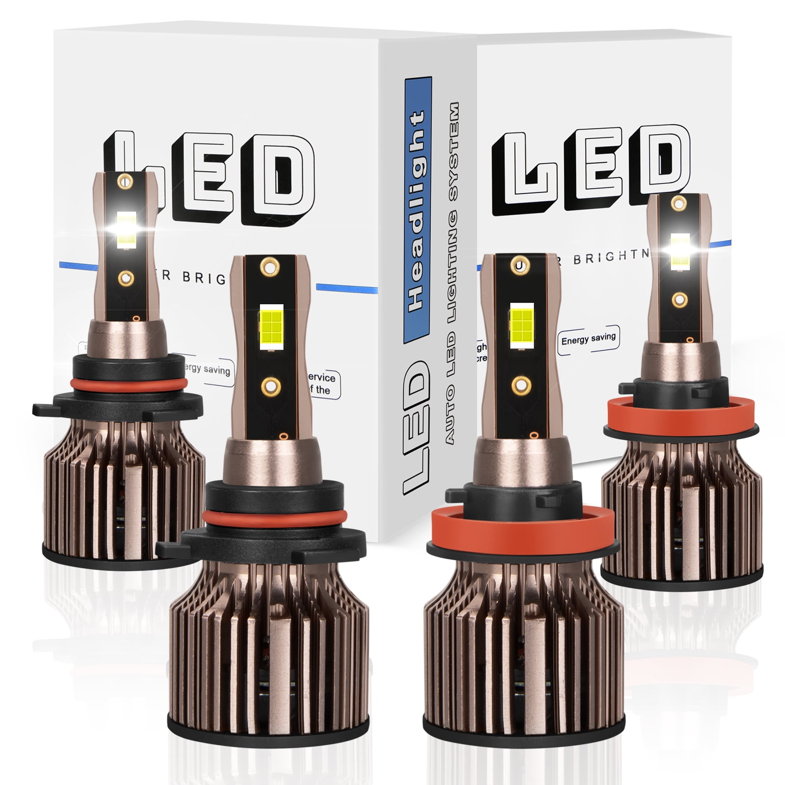 9005 H11 LED Headlight Bulbs Combo, High Low Beam Replacement, 10000LM 6000K Bright White ...