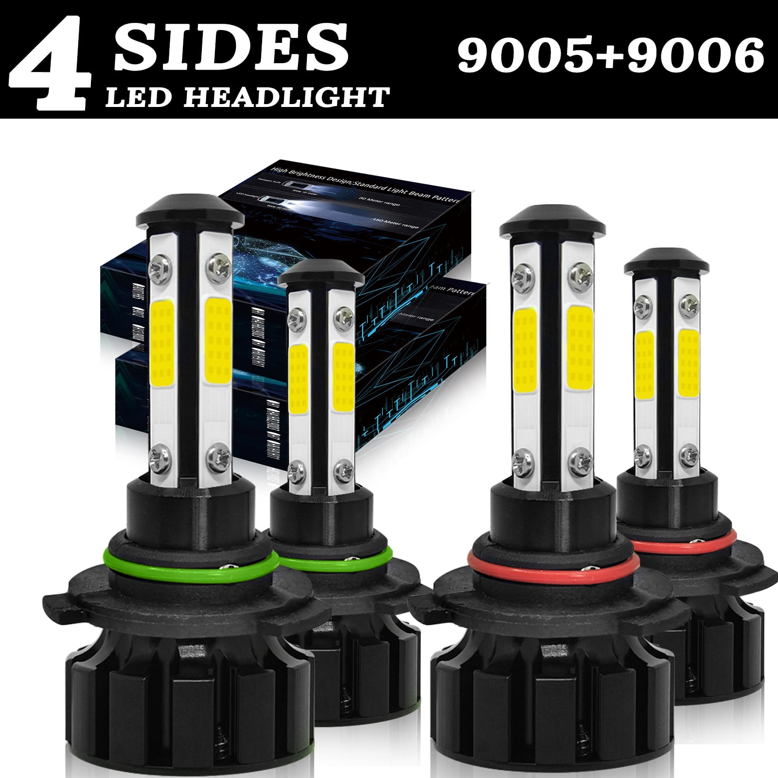 Walmart 9005 9006 LED Headlight Bulbs Combo, High Low Beam, 8000LM ...