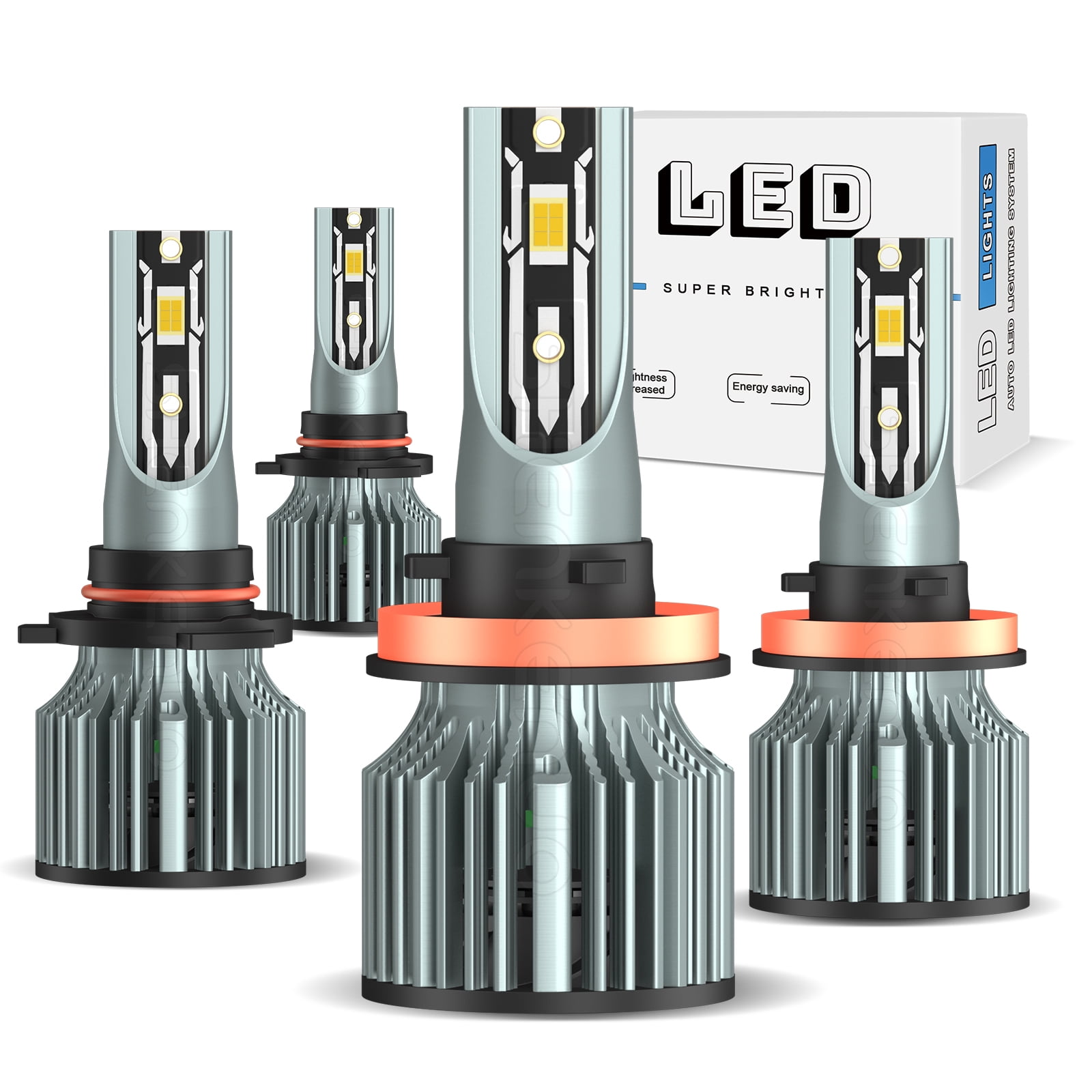 9005+H11 LED Headlight Combo 4 High Low Beam Bulbs Kit Super White Bright Lamps 60W 10000LM ...