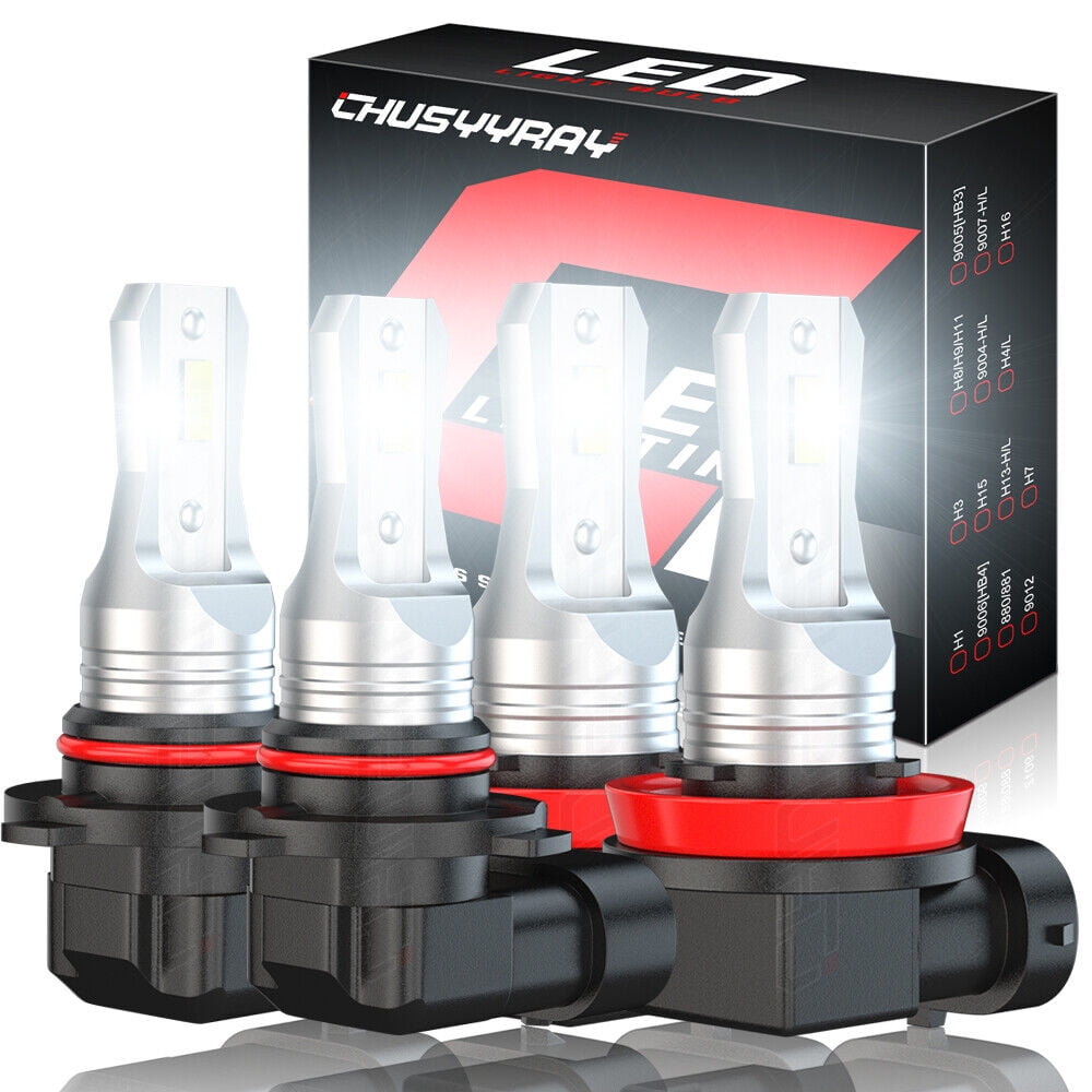 9005 H11 LED Headlights Kit Combo Bulbs 6500K High Low Beam Super White ...